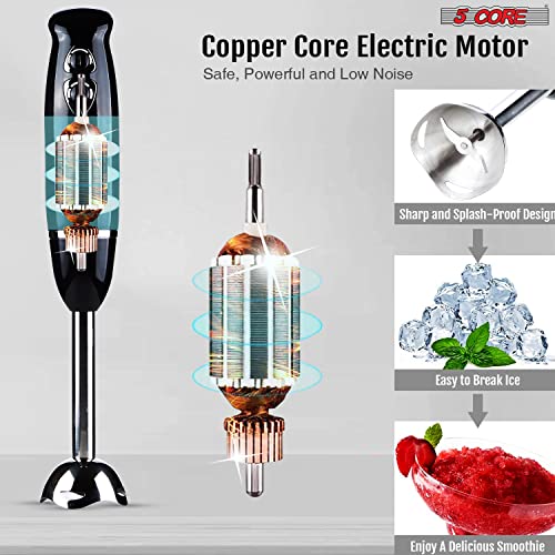 5 Core Handheld Blender, Electric Hand Blender 8-Speed 500W, Immersion Hand Held Blender Stick with Food Grade Stainless Steel Blades for Perfect for Smoothies, Puree Baby Food & Soup