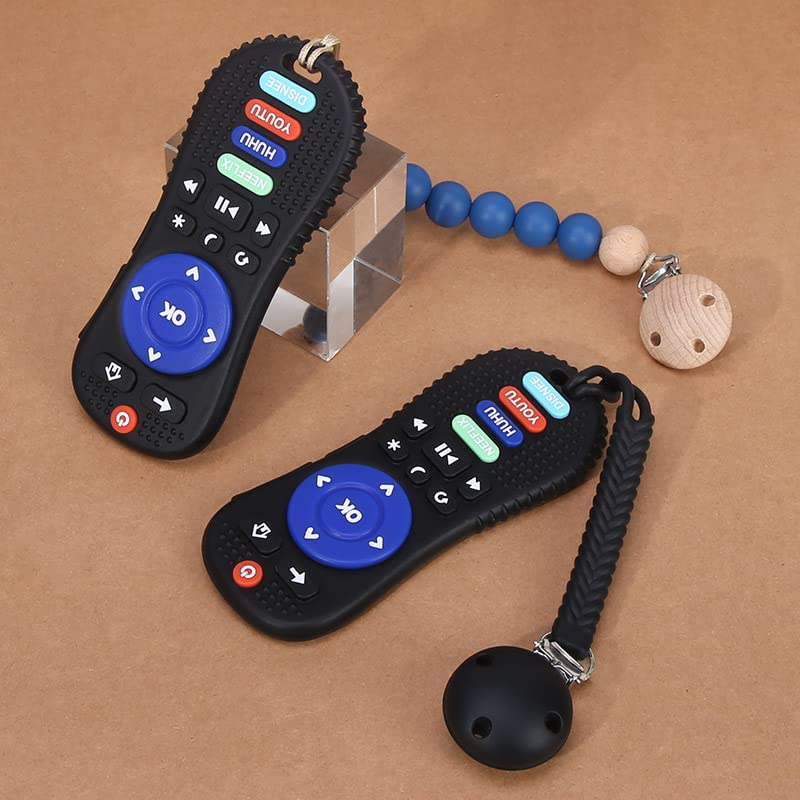 2 Pack Remote Teether for Baby, Teething Toys for Babies 3-6-12 Months TV Remote Control Shape Silicone Baby Hand Teethers -Infant Chewing Toys for Sucking Needs-Safety Tested