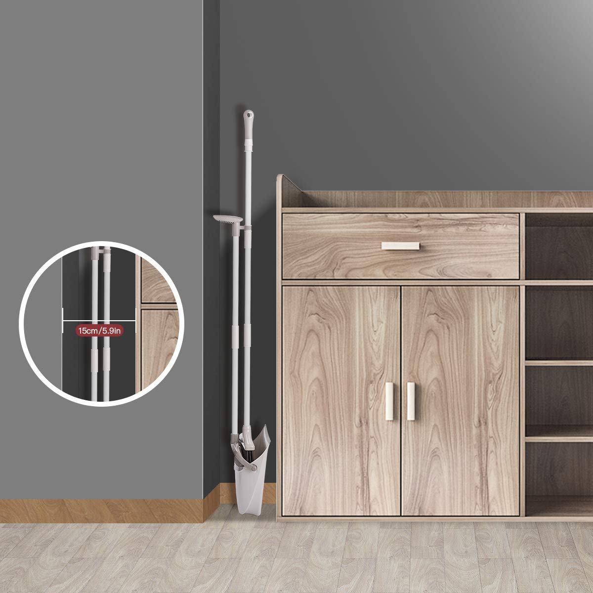 CQT Broom and Dustpan Set with Handle, Brush and Dustpan Set for Home Kitchen Cleaner Floor Sweeping Upright Stand Up Dust pan Cleans Combo (Brown)
