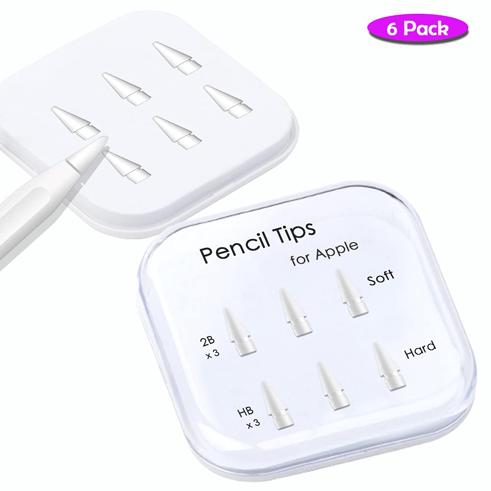 Pencil Tips for Apple Pencil 1st / 2nd Generation & Logitech Crayon - Soft and Hard, Double Layered iPad Pencil Tip, Used for 3 Years - 6 Pack