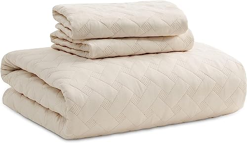 Bedsure Queen Quilt Bedding Set - Lightweight Summer Quilt Full/Queen - Beige Bedspreads Queen Size - Bedding Coverlets for All Seasons (Includes 1 Quilt, 2 Pillow Shams)