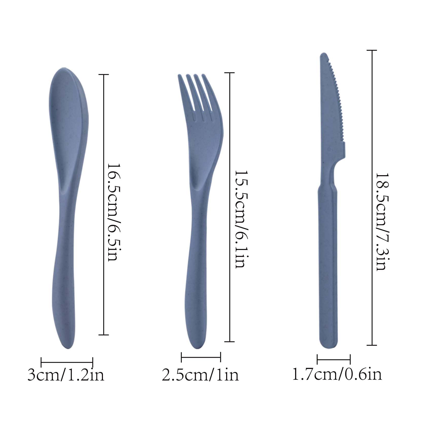 8 Sets Knives Spoons and Forks, Thickened Design Wheat Straw Cutlery, Reusable Utensils Set for Kid or Adult, Fork Spoon Knife Set for Party, Travel, Work, Picnic, Camping (Blue and green)