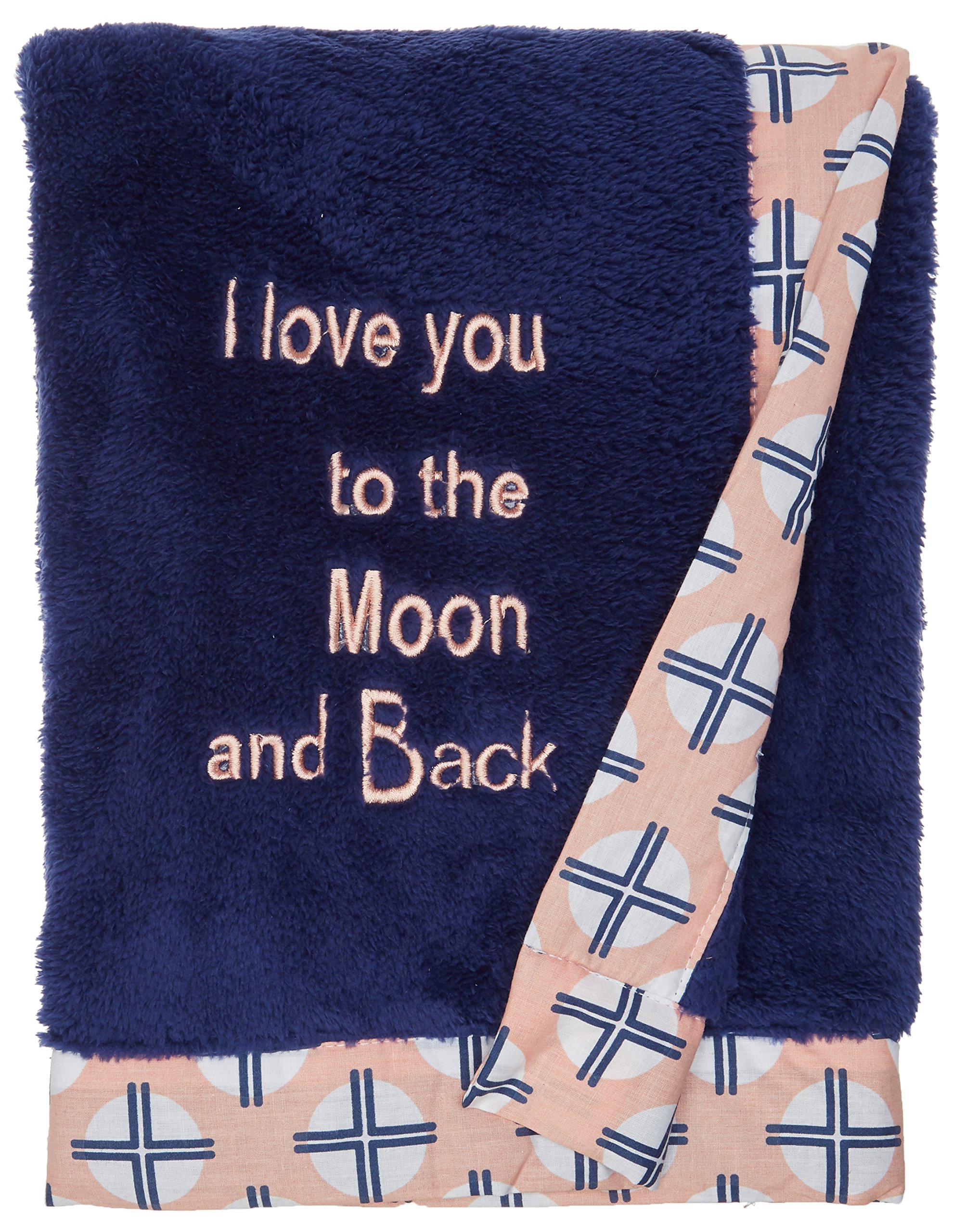 Bacati - Plush Baby Blanket Tribal/Aztec Coral/Navy Embroidered 30 x 40 inches