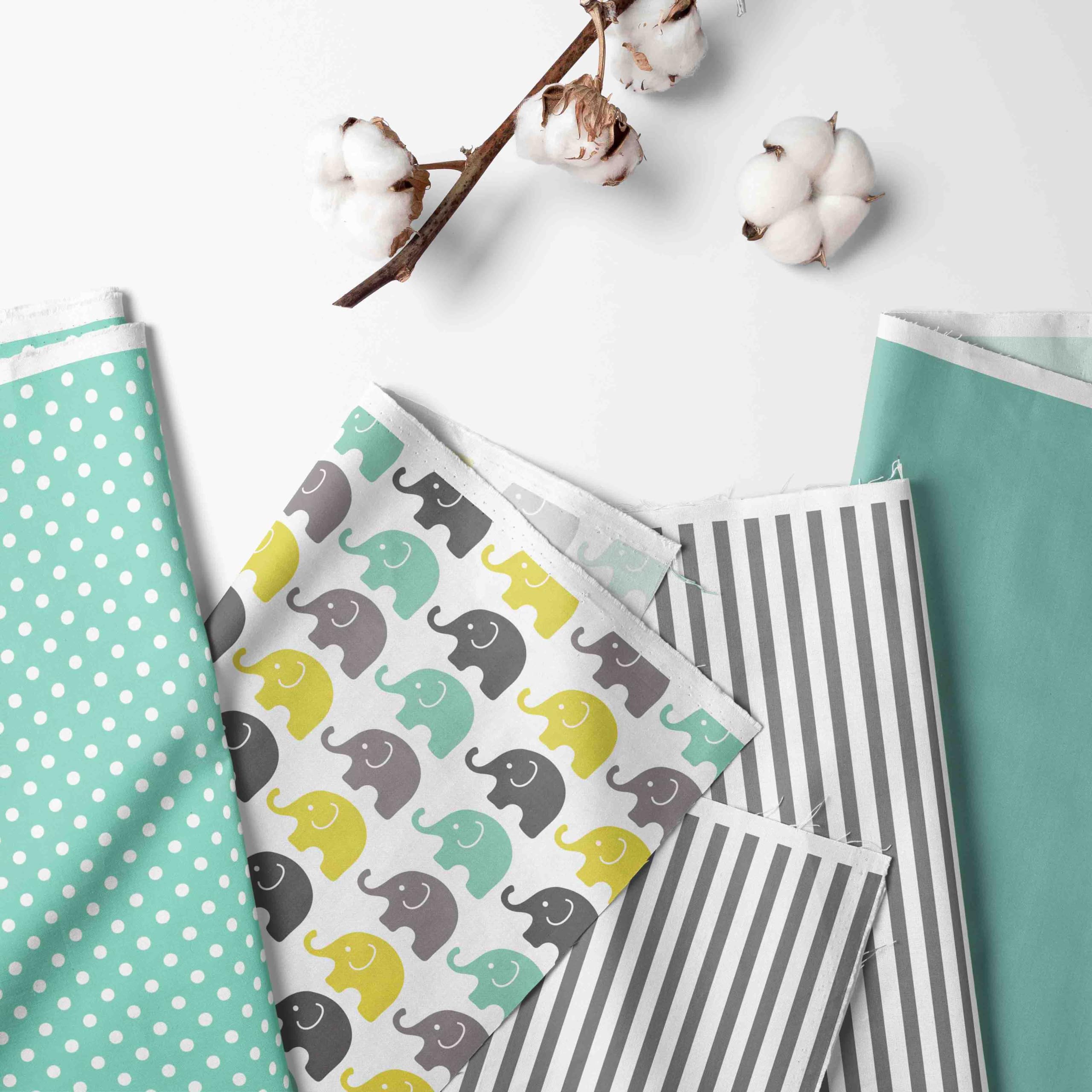 Bacati - Small Storage Tote Elephants Mint/Yellow/Grey 10 x 10 x 10 inches