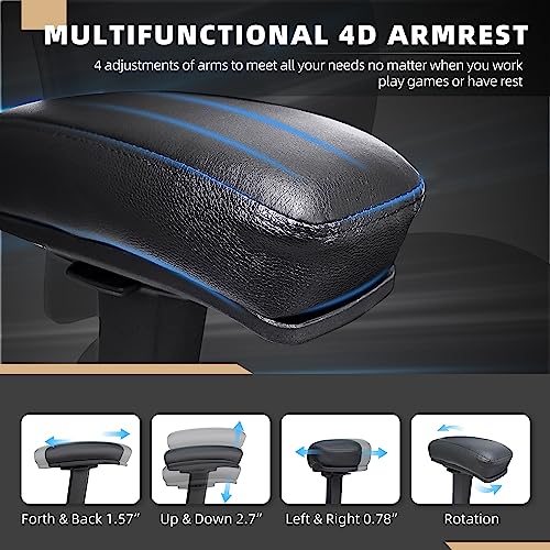 Big and Tall Office Chair 400lbs - Ergonomic Mesh Executive Desk Chair, Heavy Duty Computer Chair-Wide Thick Seat Cushion, Metal Base, Adjustable Lumbar Support, Rubber Blade Wheels, 4D Armrests