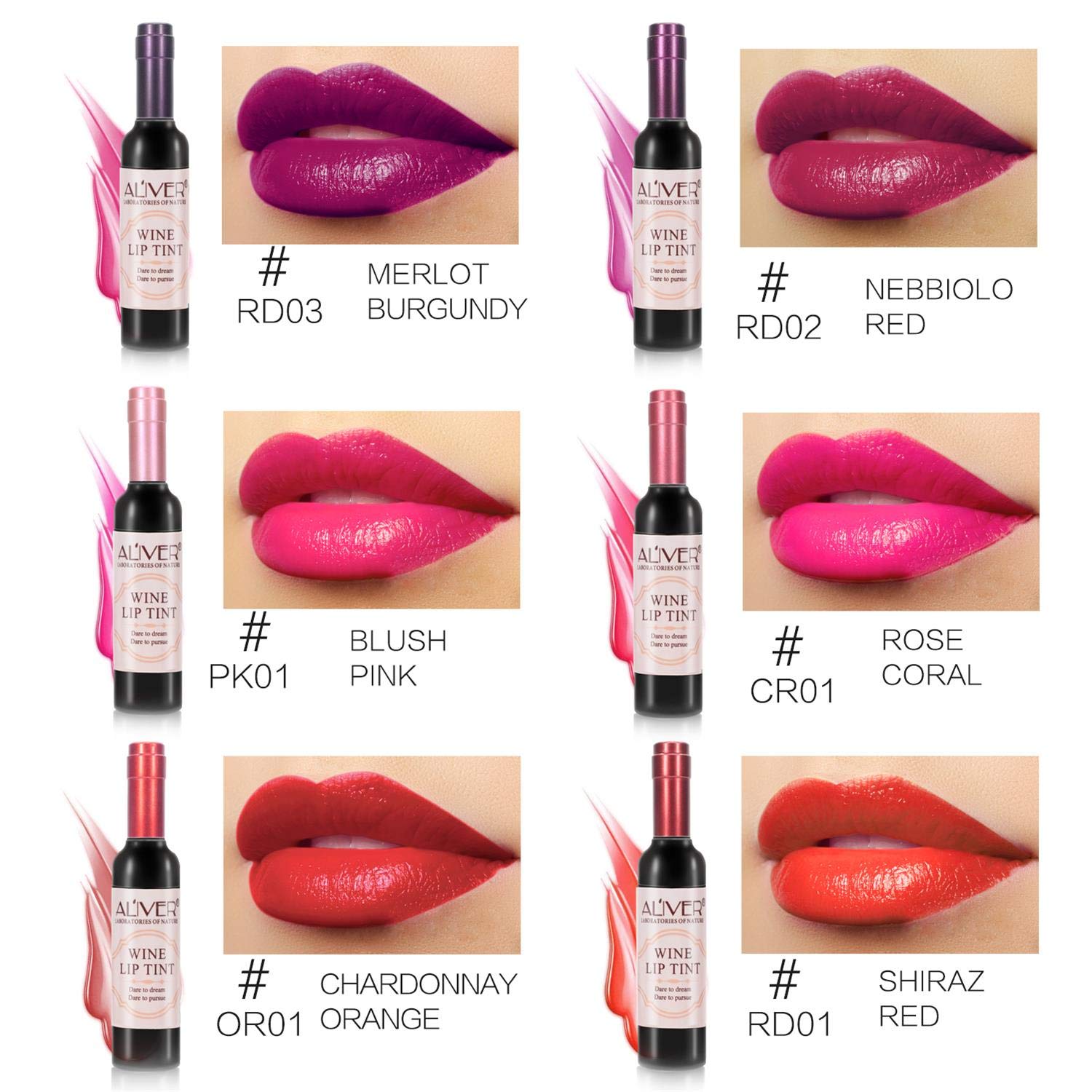 ALIVER 6 Colors Wine Liquid Lipstick, Lady Long Lasting Make Up Gloss Matte Lip Tint Wine Bottle Cover, Matte Lip Gloss (6pcs lipgloss)