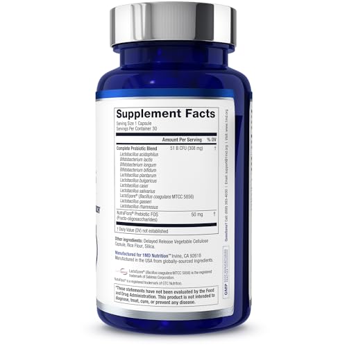 1MD Nutrition Complete Probiotics Platinum - w/Prebiotics and Probiotics for Digestive Health - Probiotic Supplement for Women & Men - More Than 50 Billion Live CFU 11 Strains Dairy-Free - 30 Caps