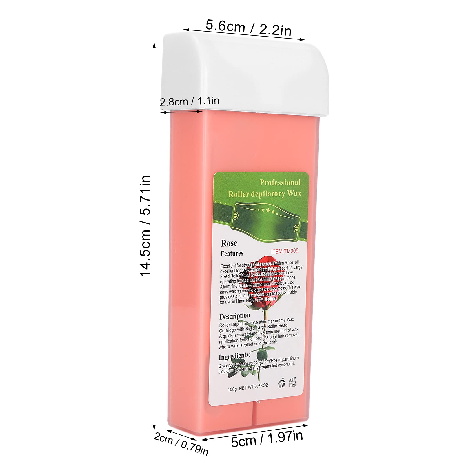 Roll-On Wax Cartridge for Hair Removal 100g Roller Depilatory Wax for Body Legs Arms Armpit Bikini Hair Removal Professional or Home Uses(Rose)