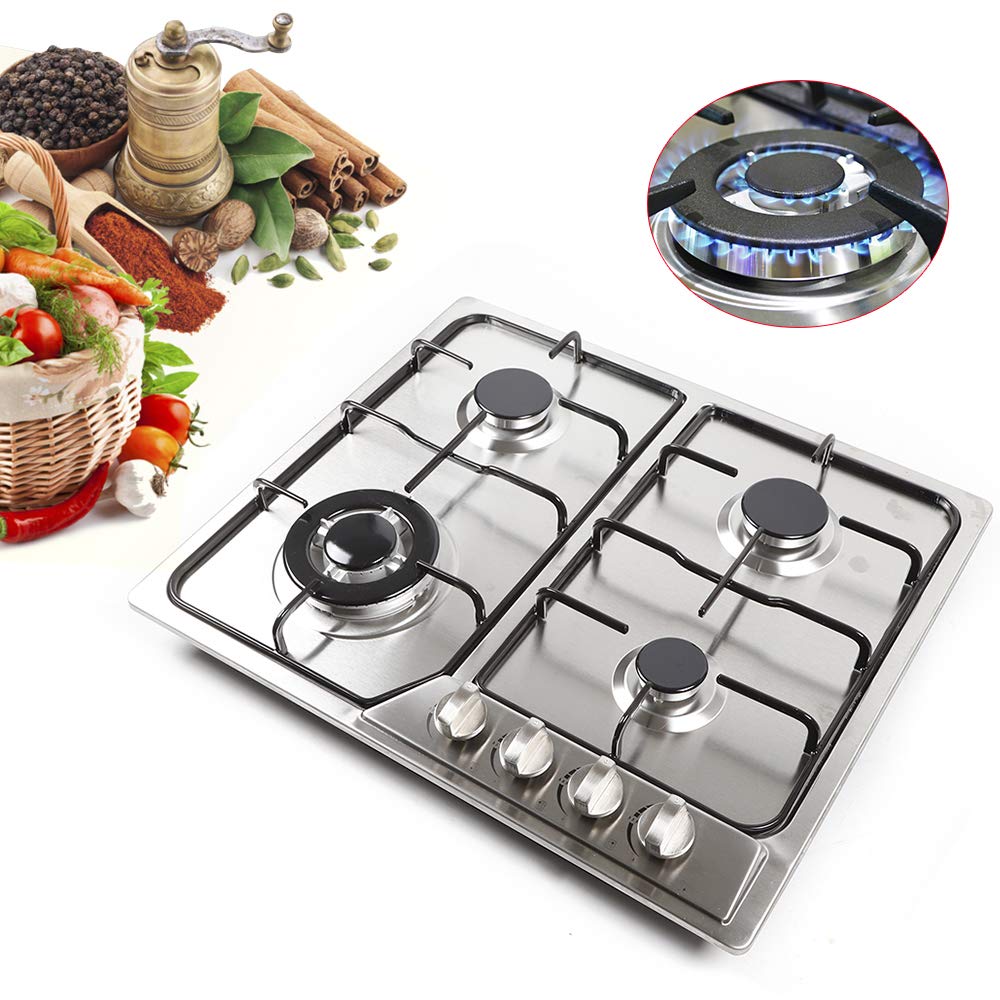 23″x20″ Built in Gas Cooktop 4 Burners Stainless Steel Stove with NG/LPG Conversion Kit,4 Burner Stove Gas Propane Range Tempered Ignition Camping Glass Cooktop
