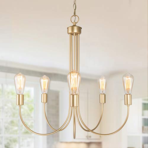KSANA Large Gold Chandelier, 5-Light Modern Light Fixture for Dining & Living Room, Bedroom, Foyer and Entryway(25” Diameter X 26” Height)