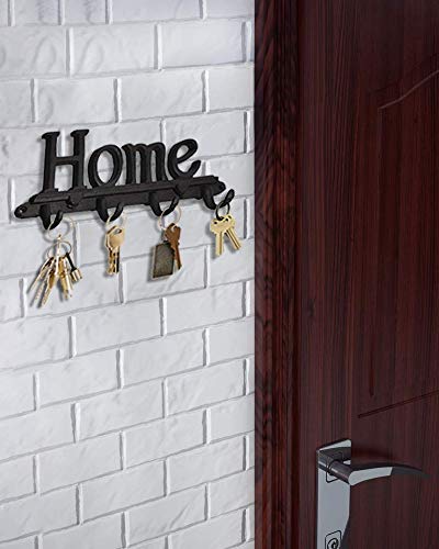 Cast Iron Decorative Wall Organizer Hooks - Home Decor Key Rack - Four Hanging Hooks - Hat Hooks, Bag, Coat Rack, Towel Hook, Accessories (12β x 6β x 1.5β)
