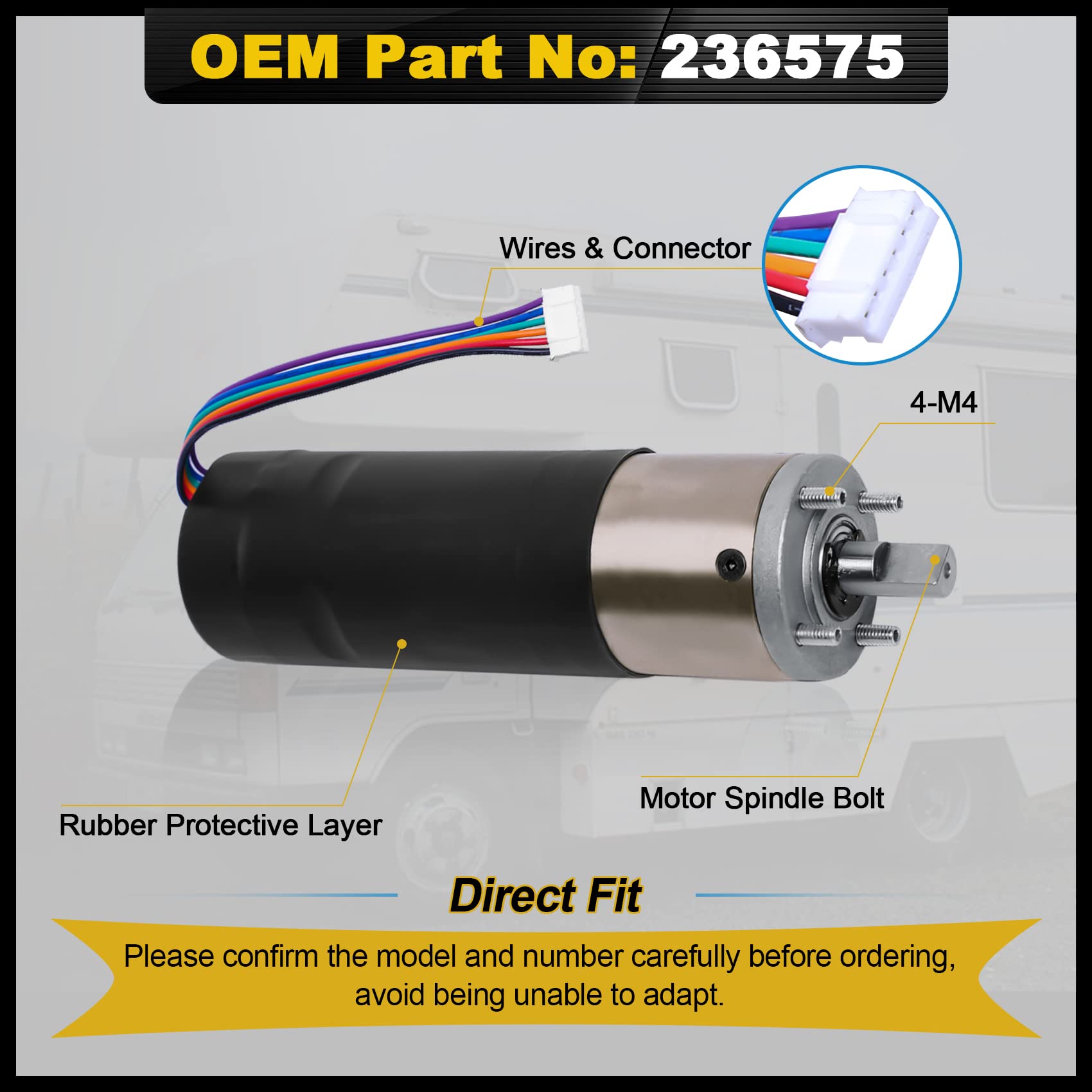 236575, RV in-Wall Slide-Out Motor Compatible with Lippert Schwintek in-Wall Slide System, IG-42 10mm motor Assembly, Slide Motor for Travel Trailer and Camper | 300:1 High Torque Gear Ratio, 12V