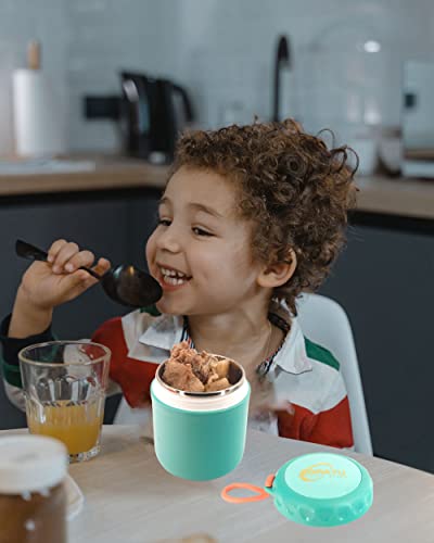 AGRATU 2 Pack Kids Thermos for Hot Food with Spoon Thermos Food Jar for Kids 13.5oz(Green/Blue)