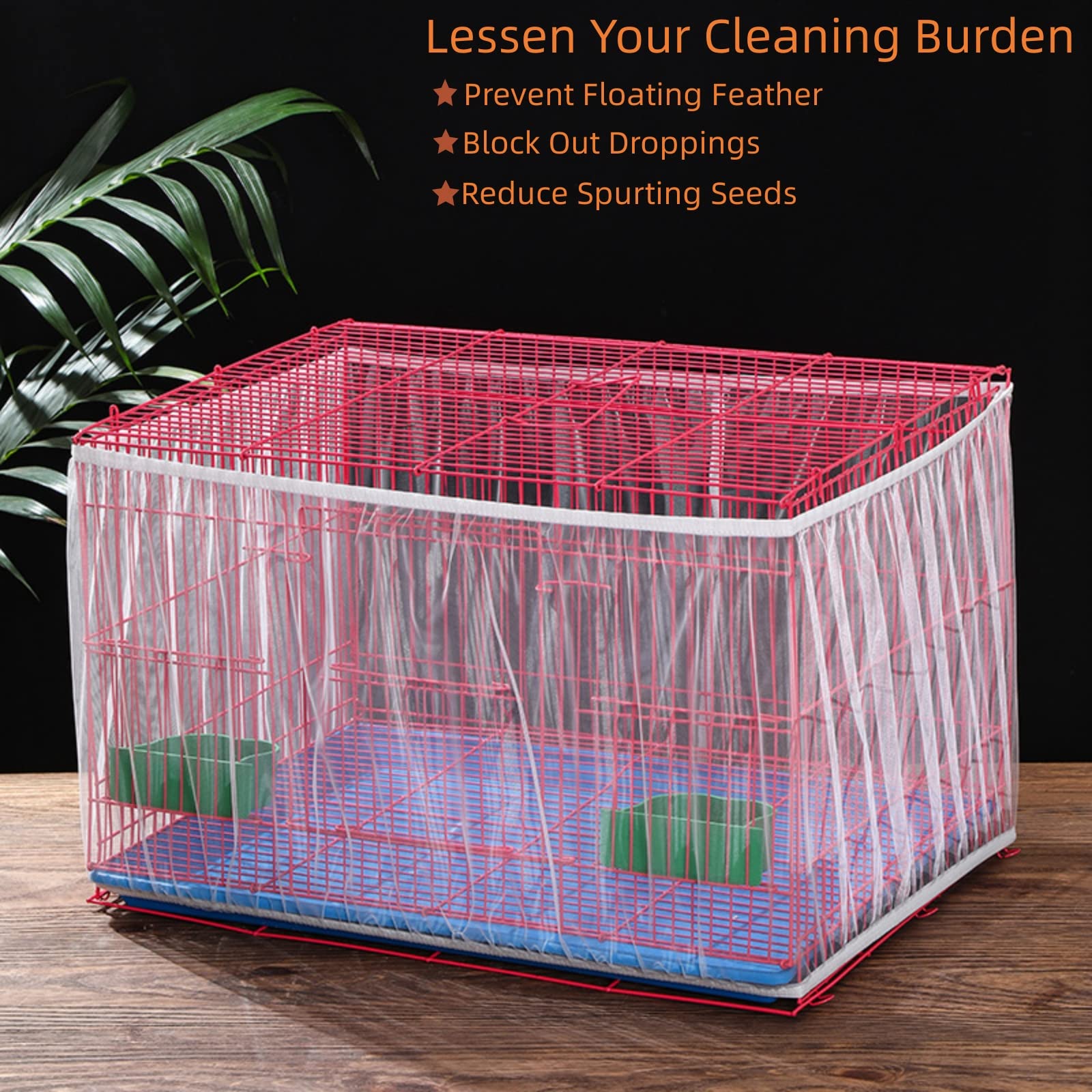 2 Pieces Bird Cage Seed Catcher, Universal Nylon Mesh Bird Cage Cover, Airy Cage Net Stretchy Skirt for Parakeet Parrot Macaw African Round Square Cage, Prevent Scatter and Mess (Black+White, M)