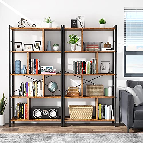 armocity Bookshelf, 5 Tier Tall Industrial Bookcase Wood Metal Frame Standing Book Shelf, Display Bookshelves Storage Organizer for Bedroom Living Room Home Office, Rustic Brown