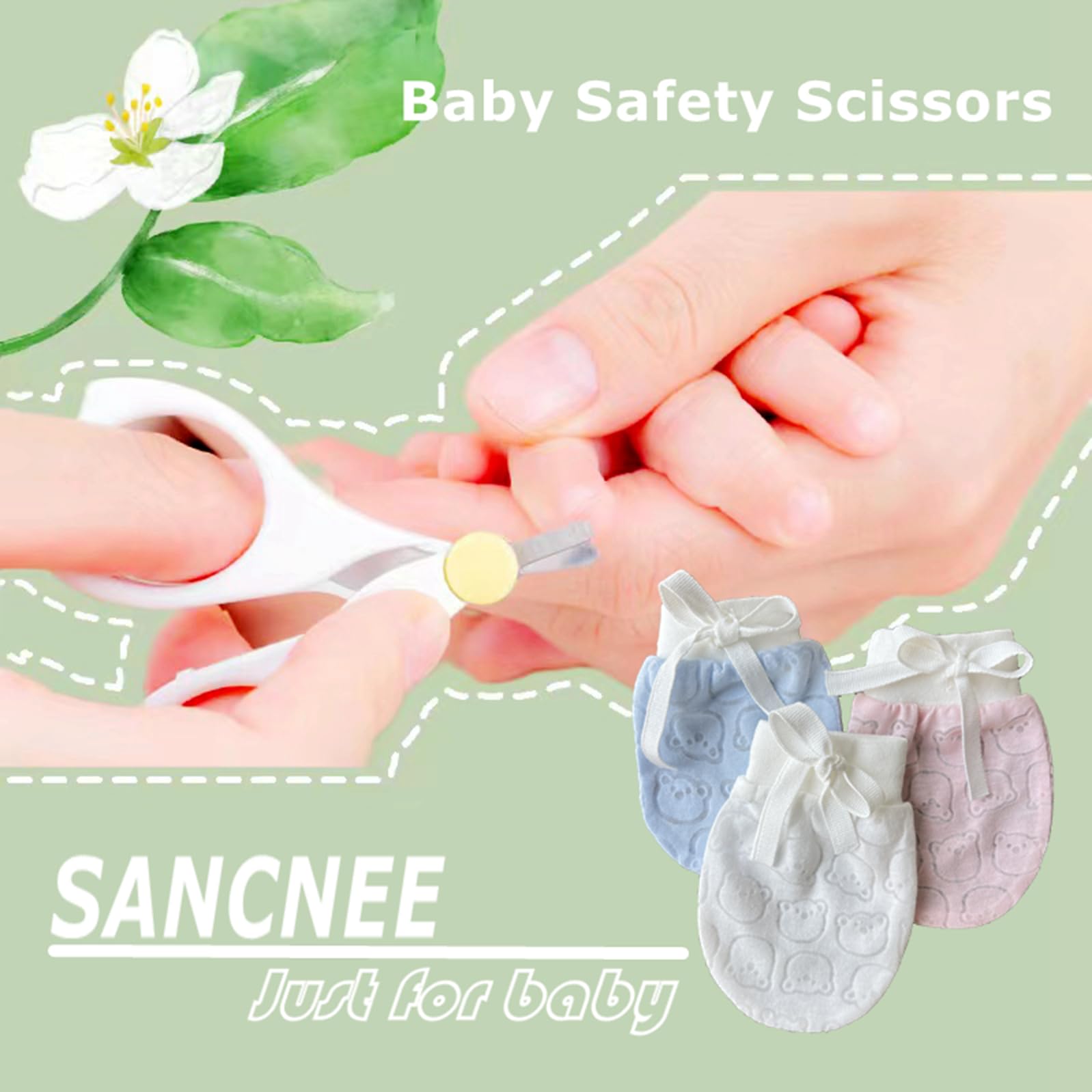 SANCNEE White Baby Mittens With String 0-6 Months,Newborn Gloves Boys Girls 4 Pairs…