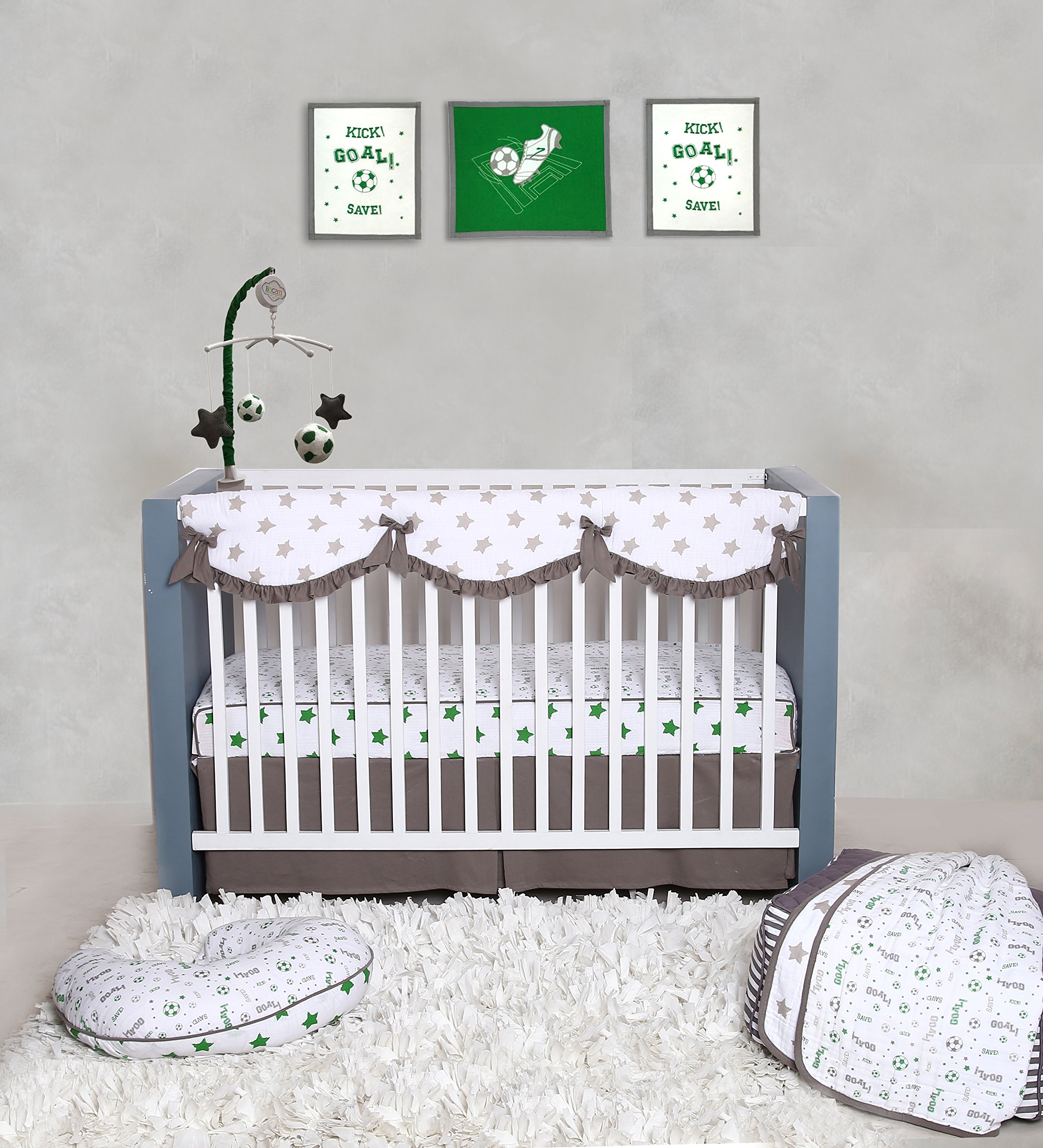 Bacati Soccerball Green/Grey Muslin Quilted Changing Pad Cover
