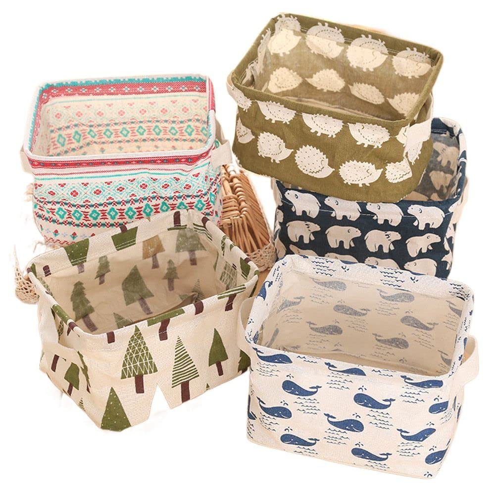 4Pcs Cotton And Linen Cloth Art Storage Basket Cute And Simple Nordic Style Home Cosmetics Sundries Handle Basket Desktop Storage Box(7.87inch)