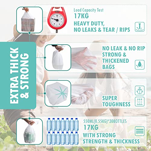 60 Counts Aklyaiap 8 Gallon Trash Bags,Biodegradable Medium Garbage Bags,Budget-Friendly Replacement for Simple Human H/J/G Trash Bag,White 30 Liter Wastebasket Bin Liners For Kitchen,Bathroom&Office
