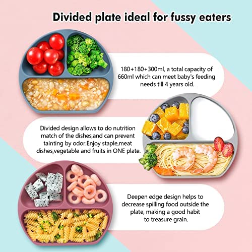 Plates And Bowls Sets For Baby/Kids, 4 PACK Baby Feeding Supplies with Suction Bowl&Divided Plate&Adjustable Bib&Soft Spoon-BPA Free-Easily Clean Infant Training Eating Utensil (Green)
