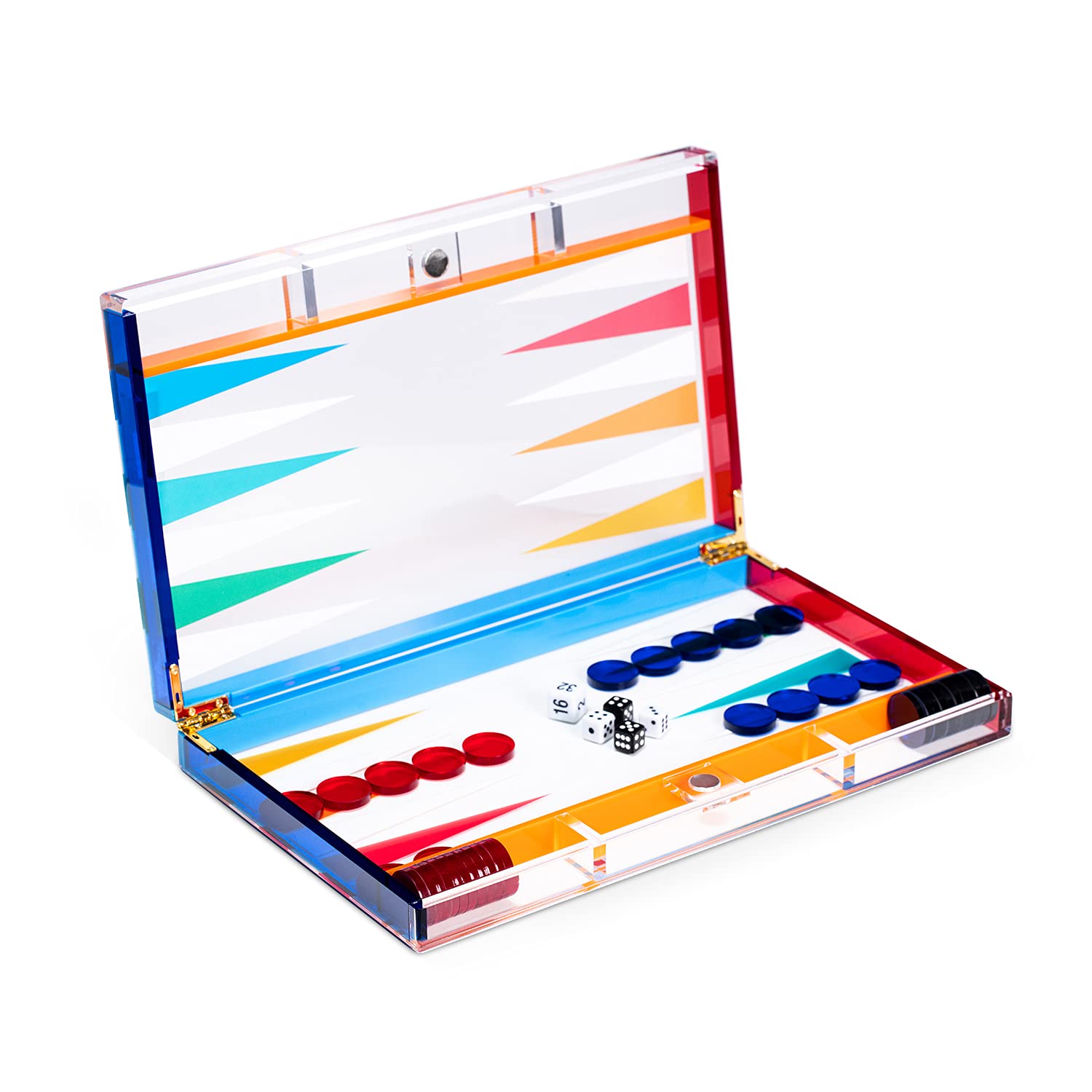 Backgammon Set 14"x 8.5"x2" (LxWxH) Luxury Backgammon Sets for Adults with Playing Pieces, Leather Dice Cups, Elegant Coffee Table Game Decor, Clear Acrylic - Multicolor