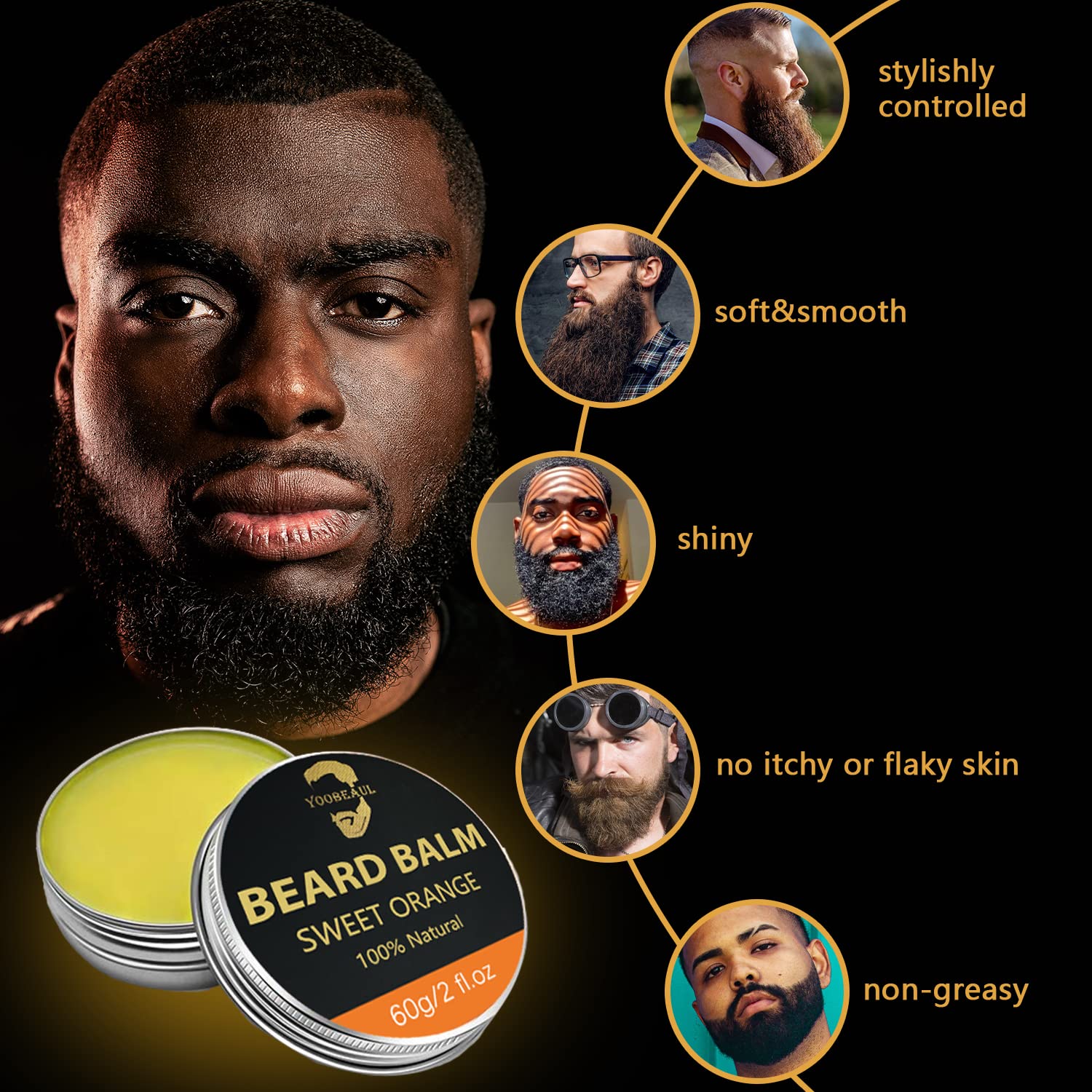 Beard Balm Conditioner for Men, Hydrates, Smooths, Adds Shine & Tames Flyaway Hair, Natural Organic Beard Conditioner with Shea Butter, Argan, Jojoba, and Orange Oils, Mild Citrus Smell - 2 Oz