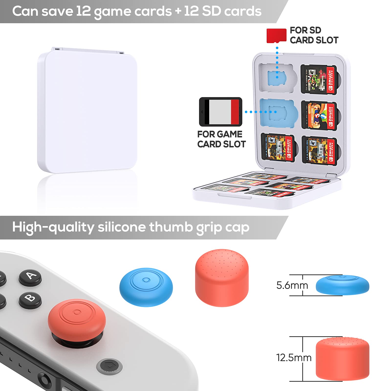All in 1 Accessories Kits for Switch OLED 2021 Model:Case & Screen Protector, Hand Grips & Racing Wheels for Joy con, Controller Charger Dock, Carrying Case & More -White