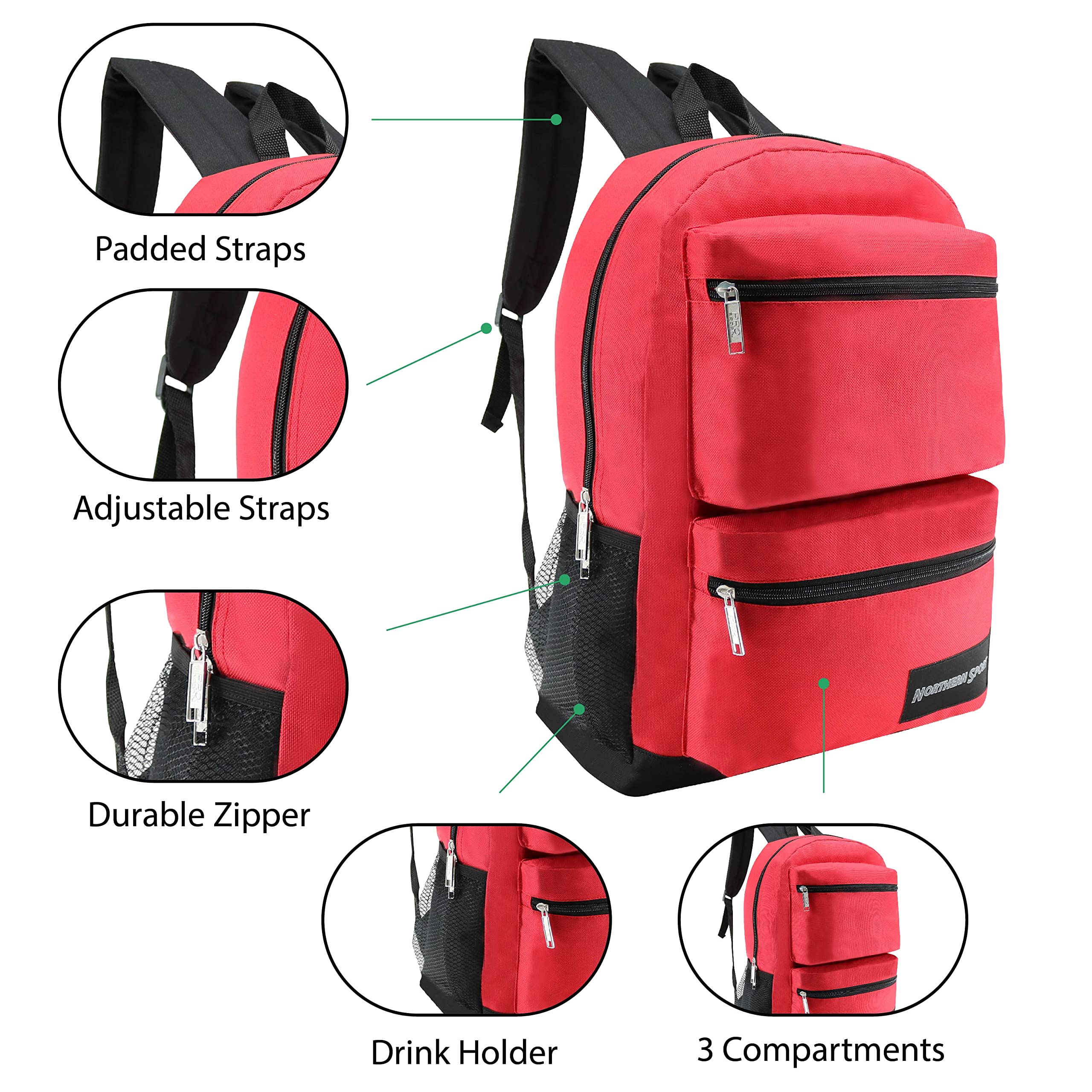 6-Pack 17” Backpacks with 52 Piece School Supplies Kits - Pens, Pencils, Crayons – Bulk Bundle for Elementary, Middle, and High School Students, 6 Assorted Styles