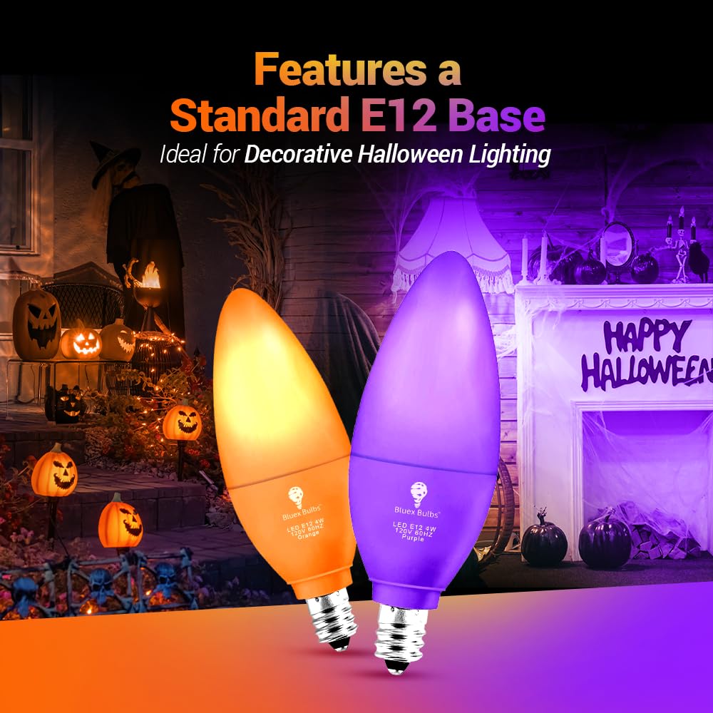 6 Pack BlueX LED Candle Purple Light Bulb - 4W (40Watt Equivalent) - E12 Base Purple LED Purple Bulb, Party Decoration, Porch, Home Lighting, Holiday Lighting, Chandelier Light Bulbs, Candelabra Bulbs