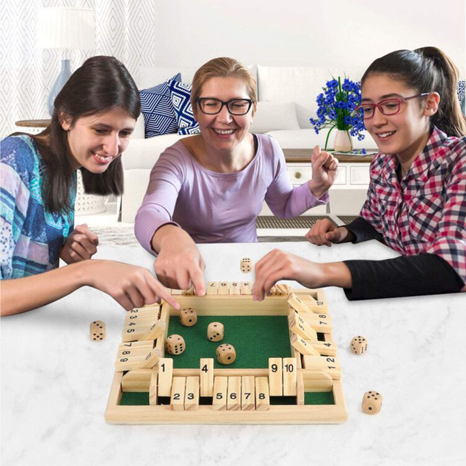 Aomola Shut The Box Dice Game Wooden Board Game for Kids Adults 8 Dice 4 Side 8.66 Inch Travel Game for 2 to 4 Players