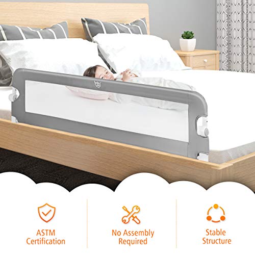 BABY JOY Double Sided Bed Rail Guard, 2 Pack, Extra Long, Swing Down for Convertible Crib, Folding Baby Safety Bedrail for Kids Twin Full Size Queen King Mattress, Rails for Toddlers (Gray, 59-Inch)