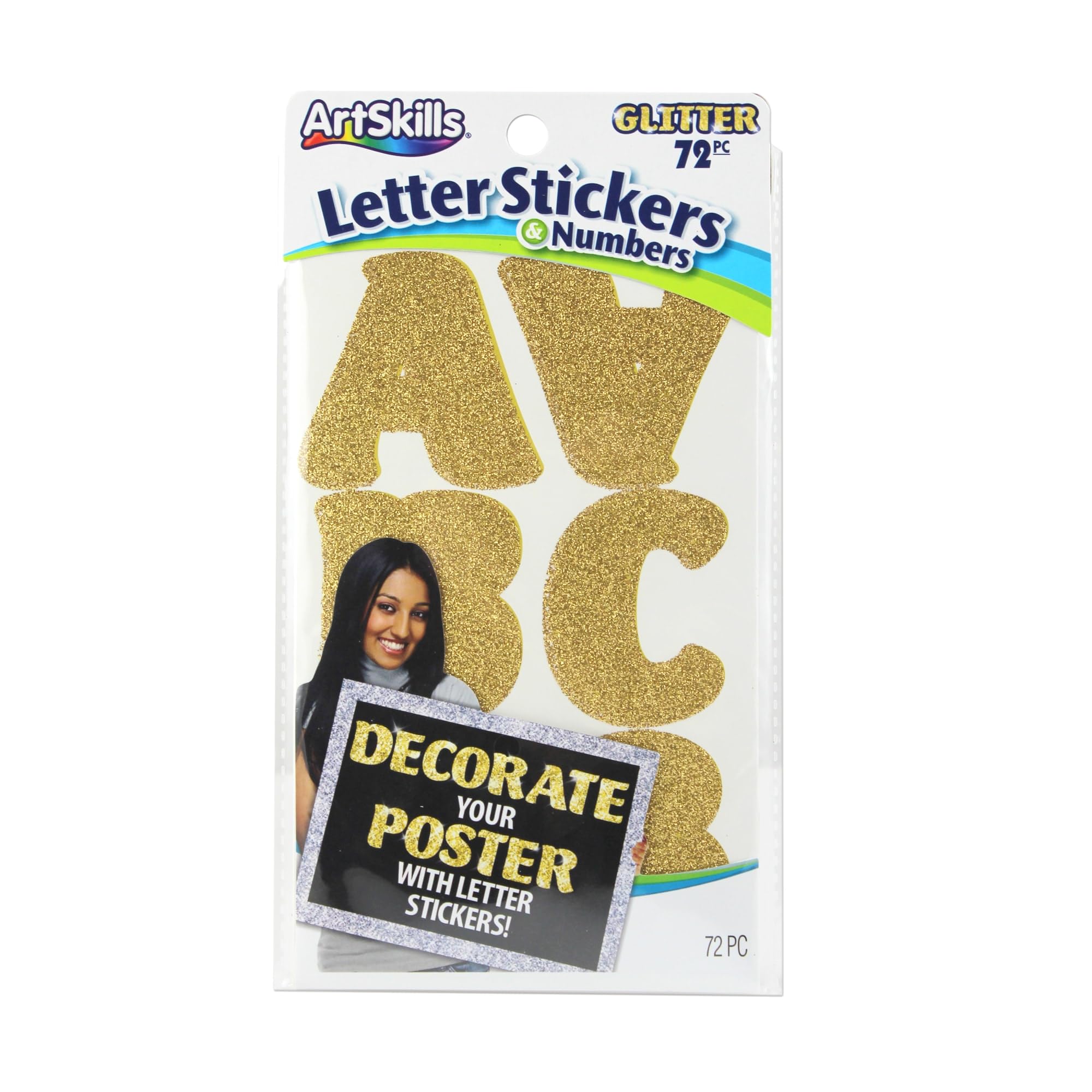 ArtSkills 2" Glitter Letter and Number Stickers for Posters, Crafts and Projects, Gold, 72 Pieces