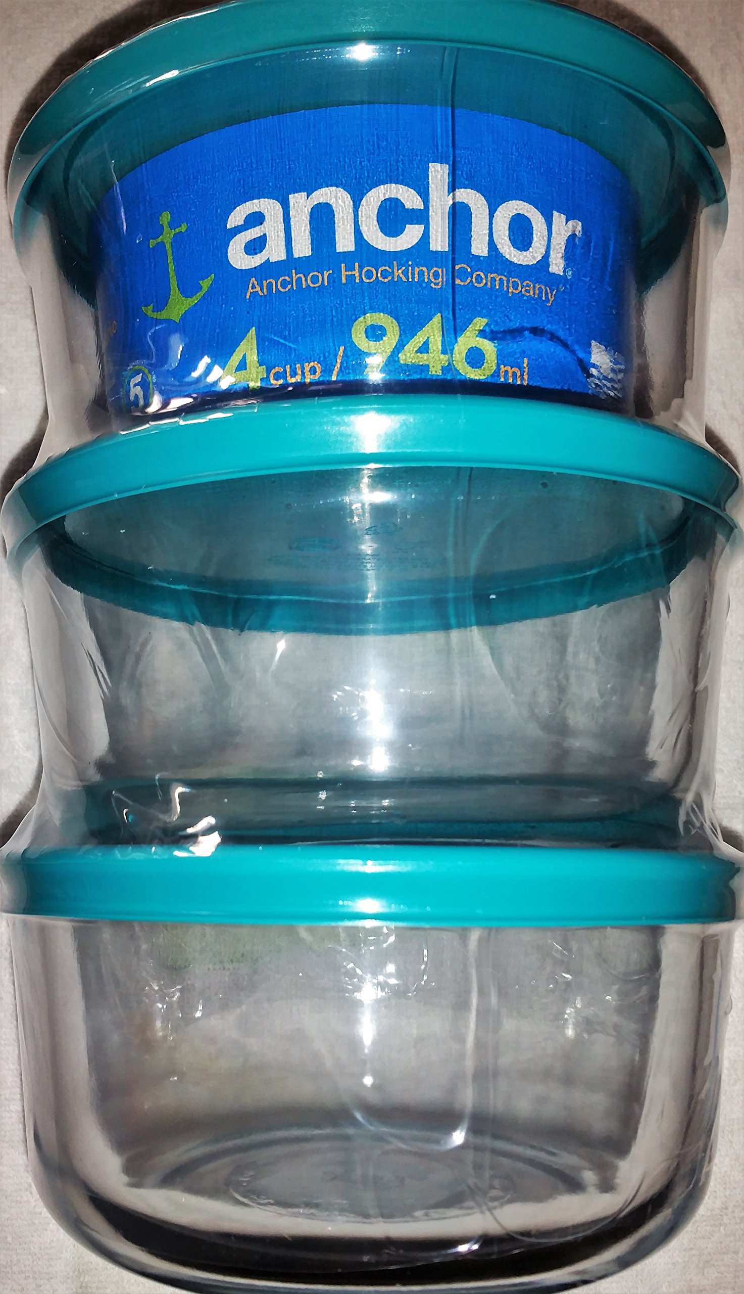 Anchor Hocking 6 Piece 4 Cup Round Glass Storage Set, Teal