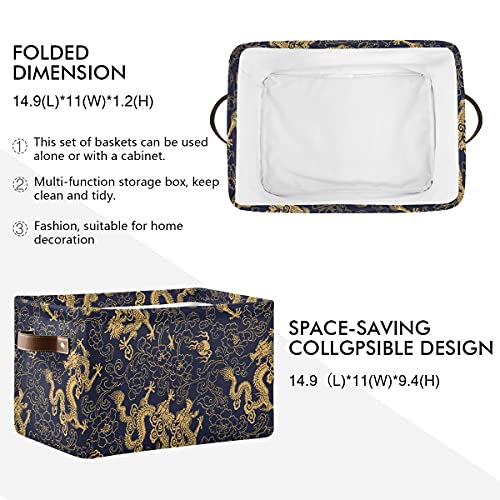 TropicalLife Rectangular Storage Bin Cube Oriental Animal Dragon Foldable Organizer Basket with Handles, Chinese Flower Floral Collapsible Storage Box for Kids Toy Shelf Closet Nursery