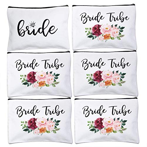 ECOHIP 6 Pack Bride Tribe Makeup Bag Bridesmaid Proposal Gifts Bridal Shower Party Bachelorette