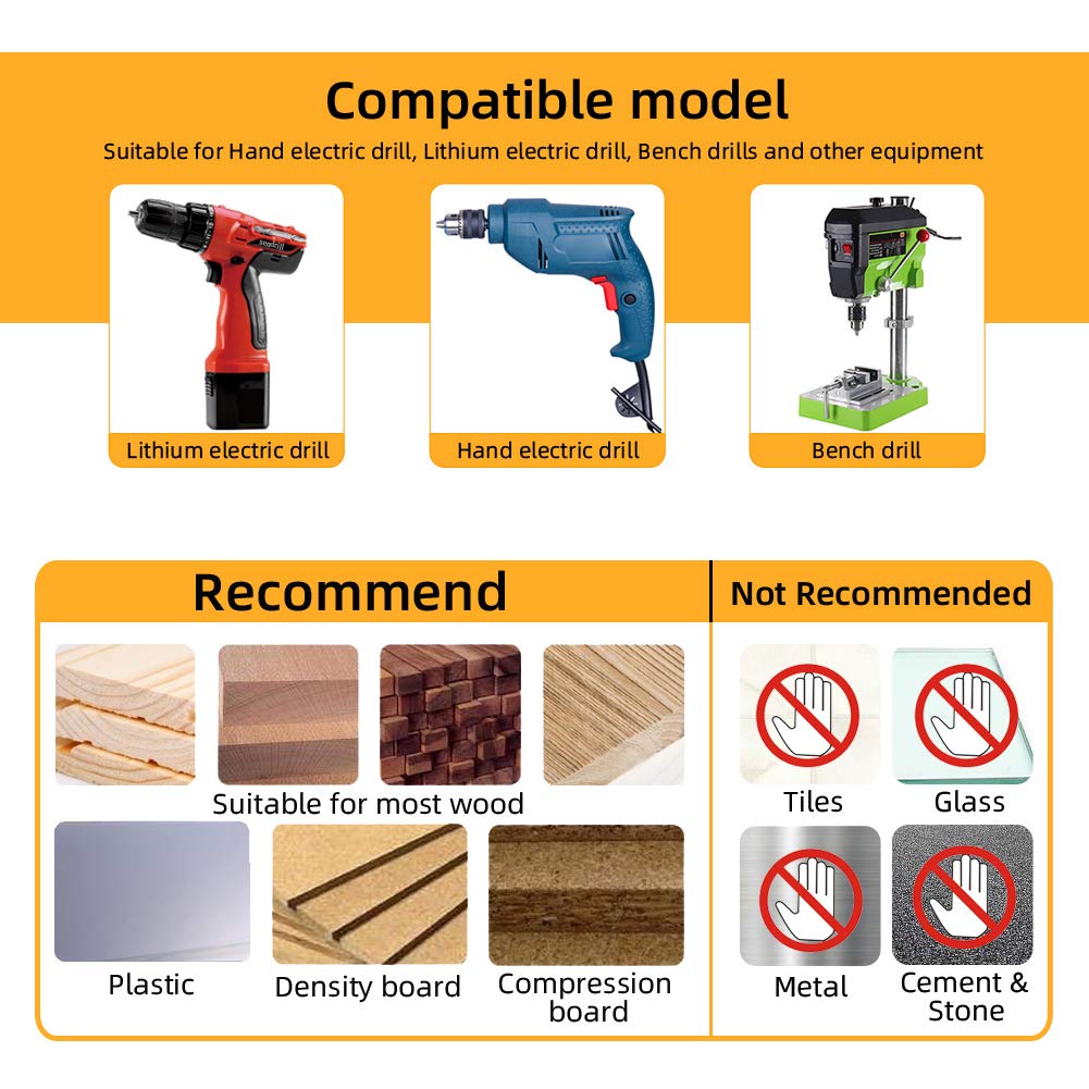 SENDRILL Wood Working Countersink Drill Bit Set Round Shank for Timber Working, with Hex Key Wrench(6PCS)