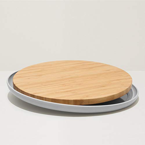 BergHOFF Leo Round Bamboo Wood Chopping Board With Collecting Plate, 36.5cm