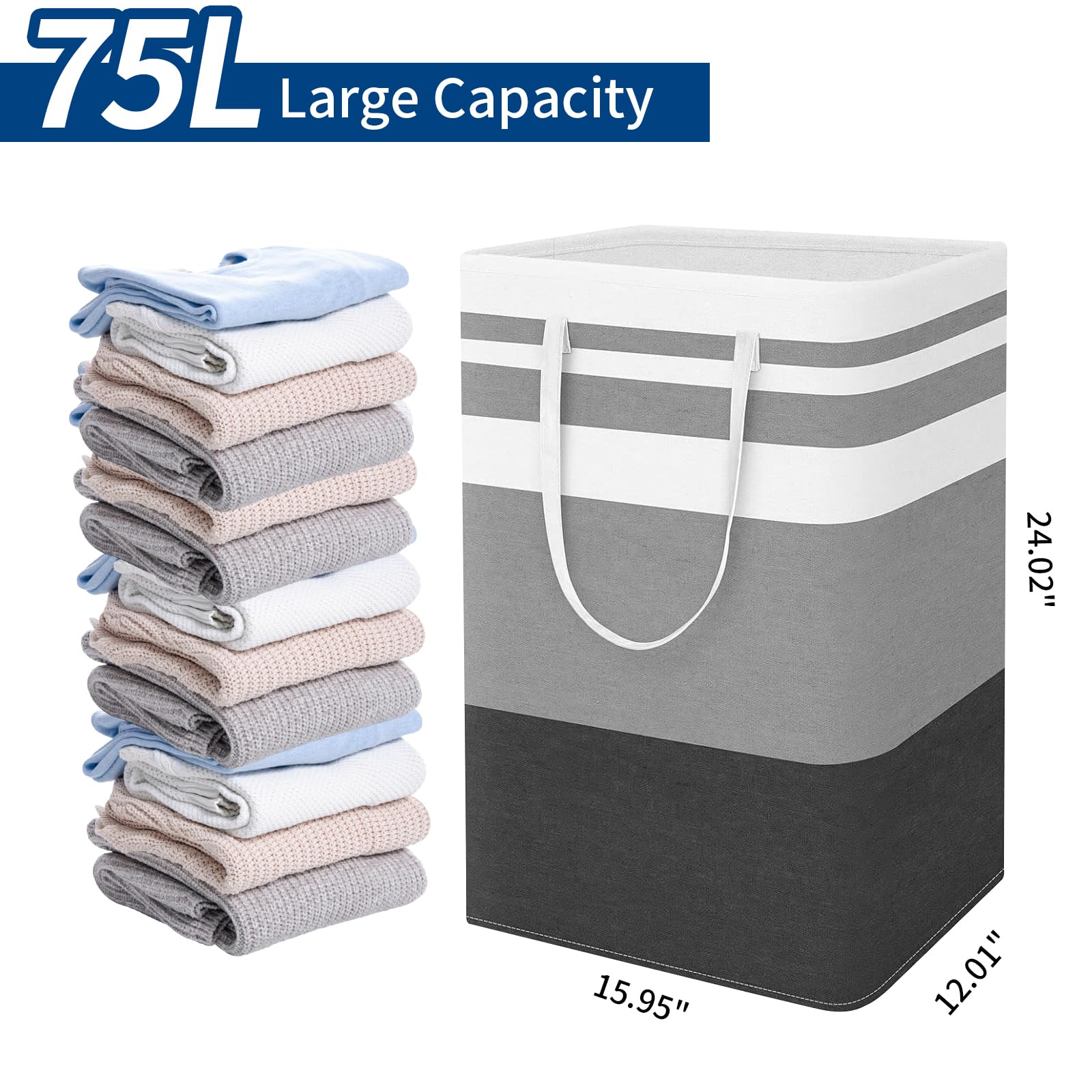 2-Pack Collapsible Laundry Basket, Terfik Waterproof Dirty Clothes Laundry Hamper, Durable Foldable Laundry Basket for Blanket, 75L Large Laundry Baskets Organizer in Laundry, Bedroom & Bathroom Room