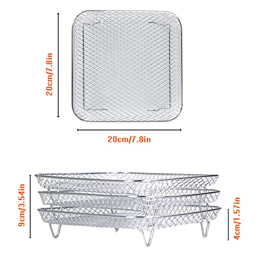 8inch Air Fryer Rack Compatible with Instant Vortex, Philips, COSORI Air Fryer, Fits 4.2QT-5.8QT Air Fryer, Square 3 Stackable Racks, Stainless Steel Dehydrator Rack Air fryer Accessories