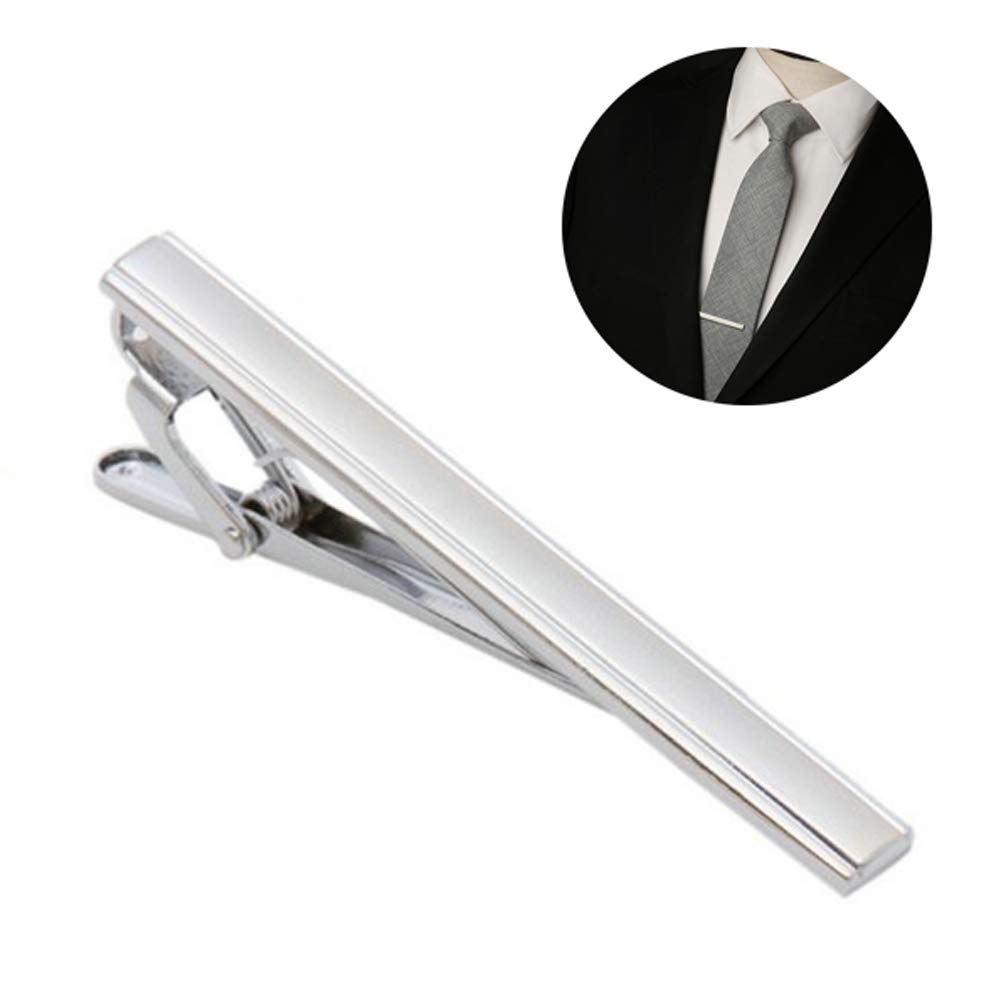 1PCS 2.4Inch Electroplate Copper Simple Men Tie Clips Necktie Bar Pins Clasp for Wedding Anniversary Business and Daily Life (Silver)