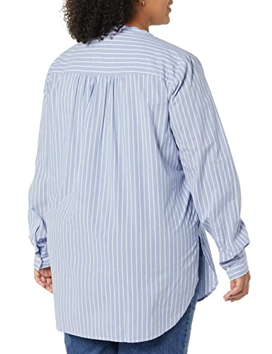 Amazon Essentials Women's Long Sleeve Tunic Poplin Shirt, Blue/White, Stripe, Small