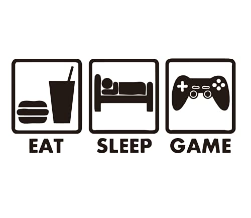 Boys Room Controller Joysticks Wall Sticker Quotes Eat Sleep Games Letter Art Wall Decor Sticker for Kids Boys Room Play Room Art Decal Y-212 (Black, 57X25CM)