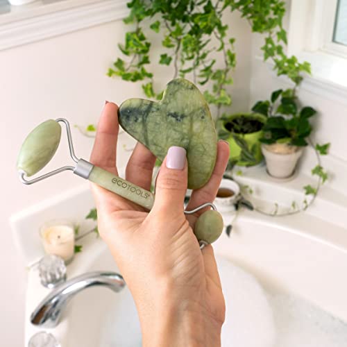EcoTools Beauty Skin Care Tool Jade Facial Roller and Gua Sha Stone Duo, Face Roller and Massager, Skincare and Sculpting Tools, Green, Promotes Healthy Skin, Massager, 2 Piece Set, 1 Count