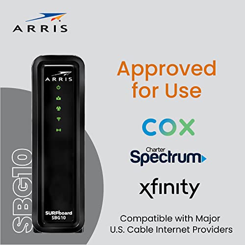 ARRIS SURFboard SBG10 DOCSIS 3.0 16 x 4 Gigabit Cable Modem & AC1600 Wi-Fi Router | Comcast Xfinity, Cox, Spectrum | Two 1 Gbps Ports | 400 Mbps Max Internet Speeds | SURFboard App | 2 Year Warranty
