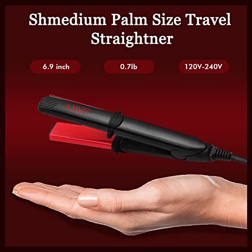 AXUF Mini Dual Deluxe Styler,Mini Flat Iron Add Straighten & Curls Hair Straightener, 3/4 Inch Travel Flat Iron for Short Hair, Curls Bangs