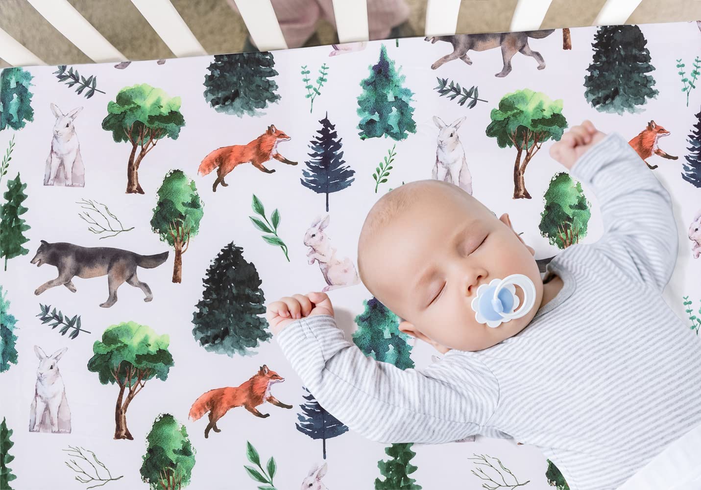 2 Pack Woodland Forest Animals Neutral Unisex Fitted Baby Crib Sheets Set for Baby Boys or Girls