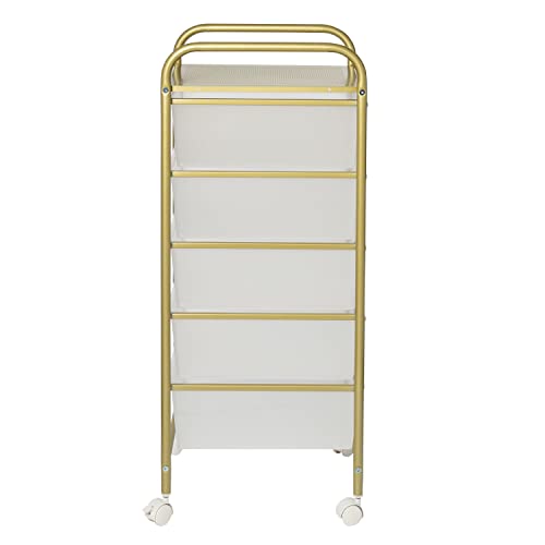 5-Drawer Rolling Storage Cart with Plastic Drawers, Gold