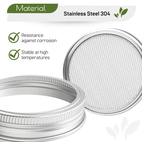 6PCS Stainless Steel Sprouting Lids β Regular Mouth Mason Jars Lids for Germination Kit 304 Stainless Steel Sprouting Jar Mesh Lids for Sprouts Grow Kit for Growing Broccoli Mung Bean Sprouts Alfalfa