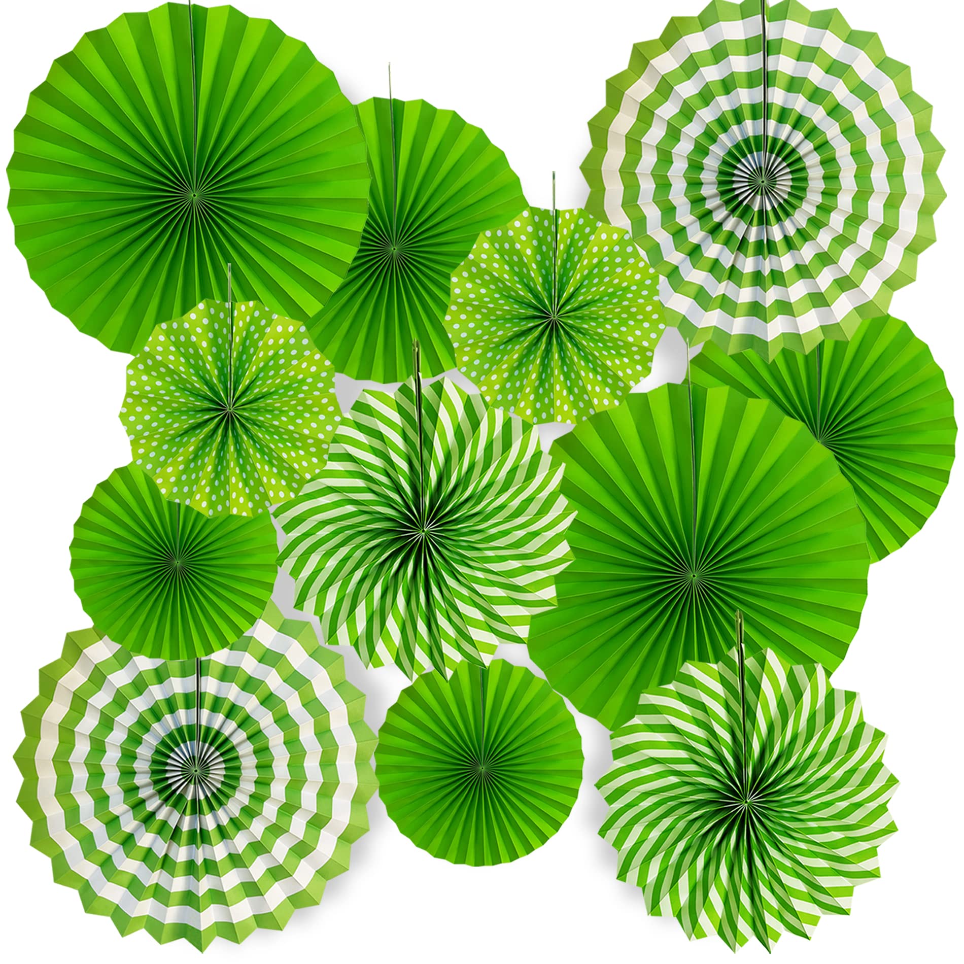 Bonbonhoo 12pcs Green Hanging Paper Fan Decorations Set for St. Patrick's Day Mexican Party Kids Birthday Wedding Baby Shower Event Accessories Cinco De Mayo Backdrop Decorations