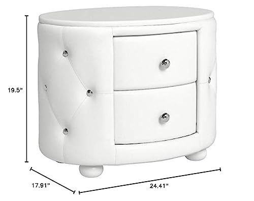 Baxton Studio Davina Hollywood Glamour Style Oval 2-Drawer Faux Leather Upholstered Nightstand, Medium, White